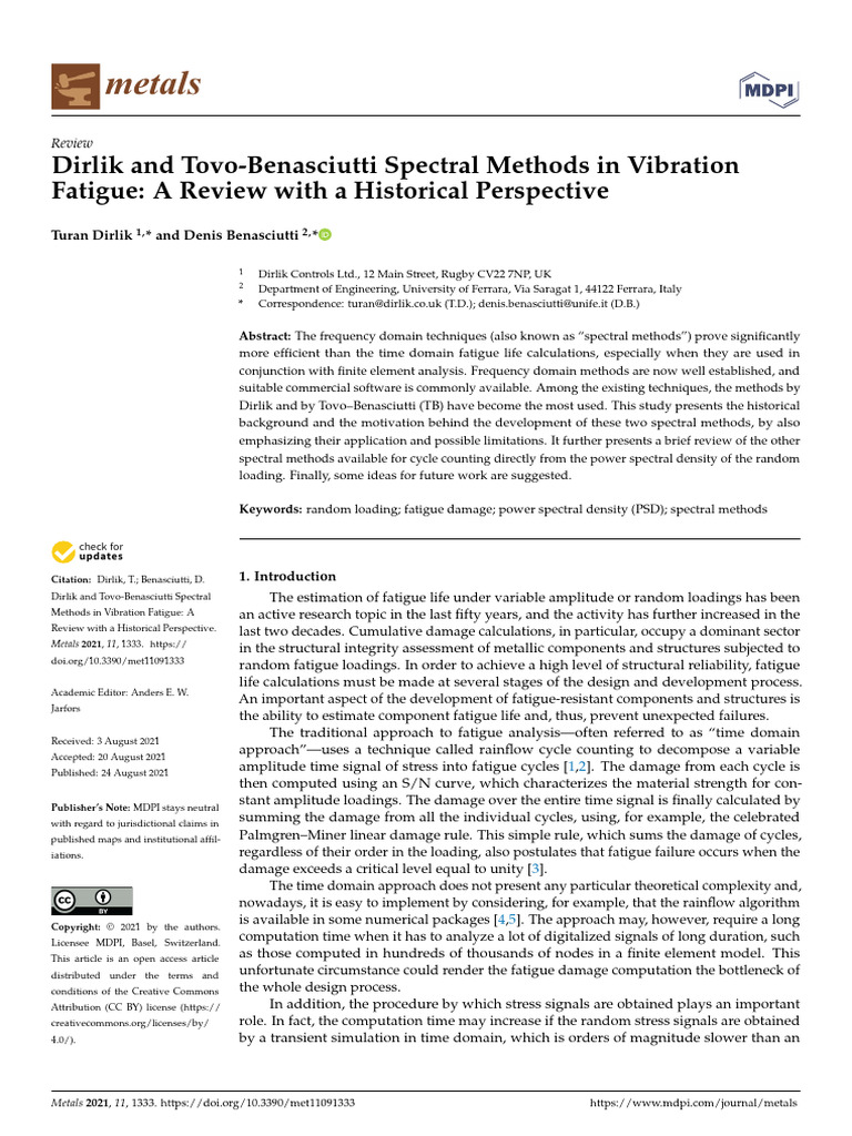 2021 - DIRLIK BENA - Dirlik and TB Method Historical Review - METALS - 2021 | PDF | Spectral ...