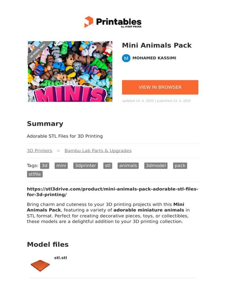 Mini Animals 3D Printing Pack | PDF