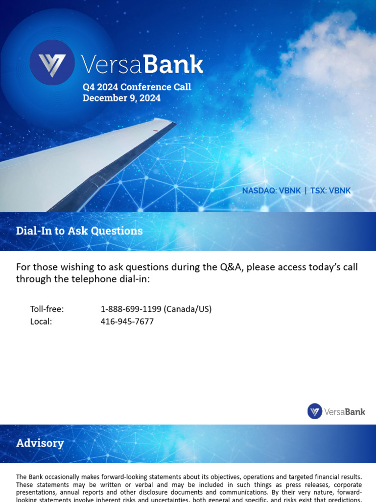 VersaBank Q4 24 Conf. Call Pres FINAL 3 | PDF | Leverage (Finance) | Book Value