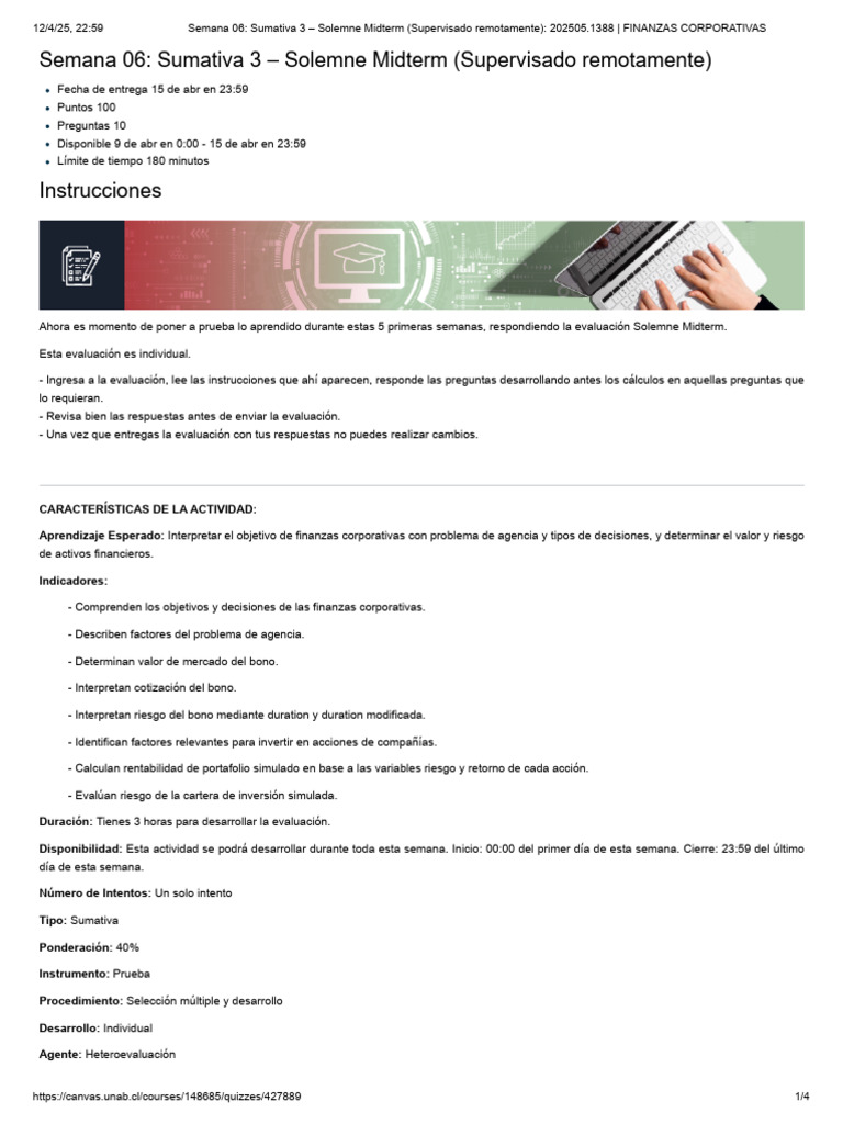 Semana 06 - Sumativa 3 - Solemne Midterm (Supervisado Remotamente) - 202505.1388 - FINANZAS ...