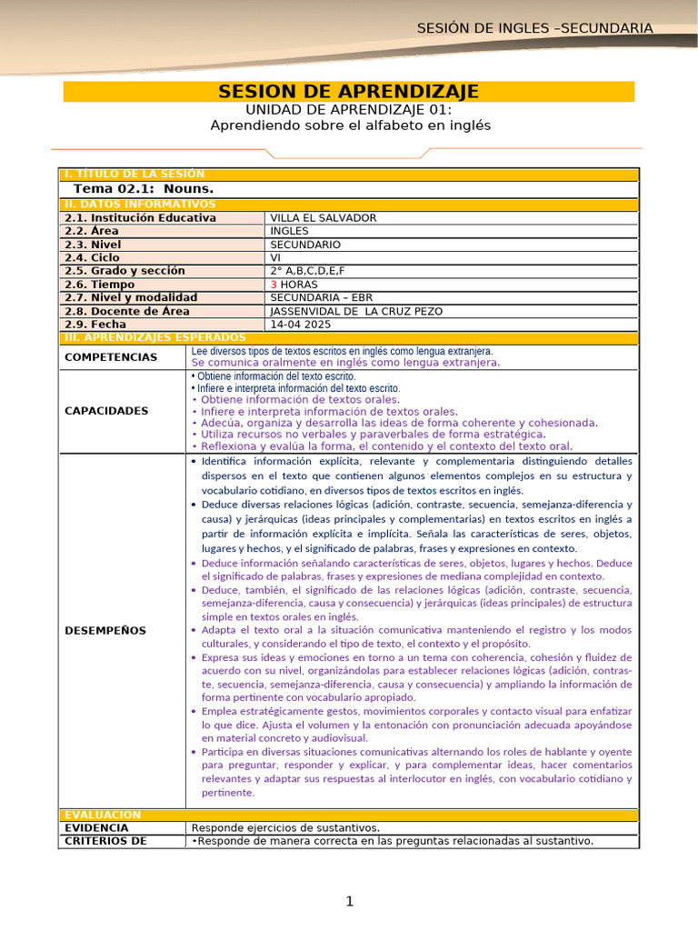 2° Sec. Sesion Actv 02.1 Ingles 2025 | PDF | Aprendizaje | Enseñando
