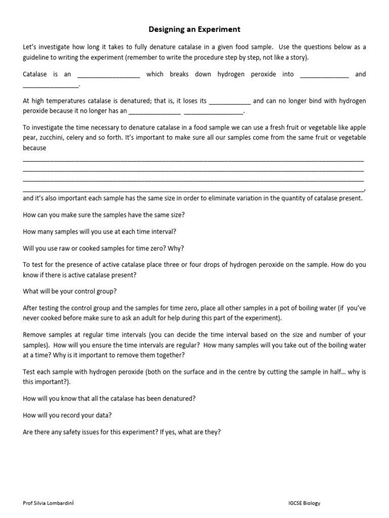 Designing An Experiment With Catalase | PDF | Catalase | Denaturation ...
