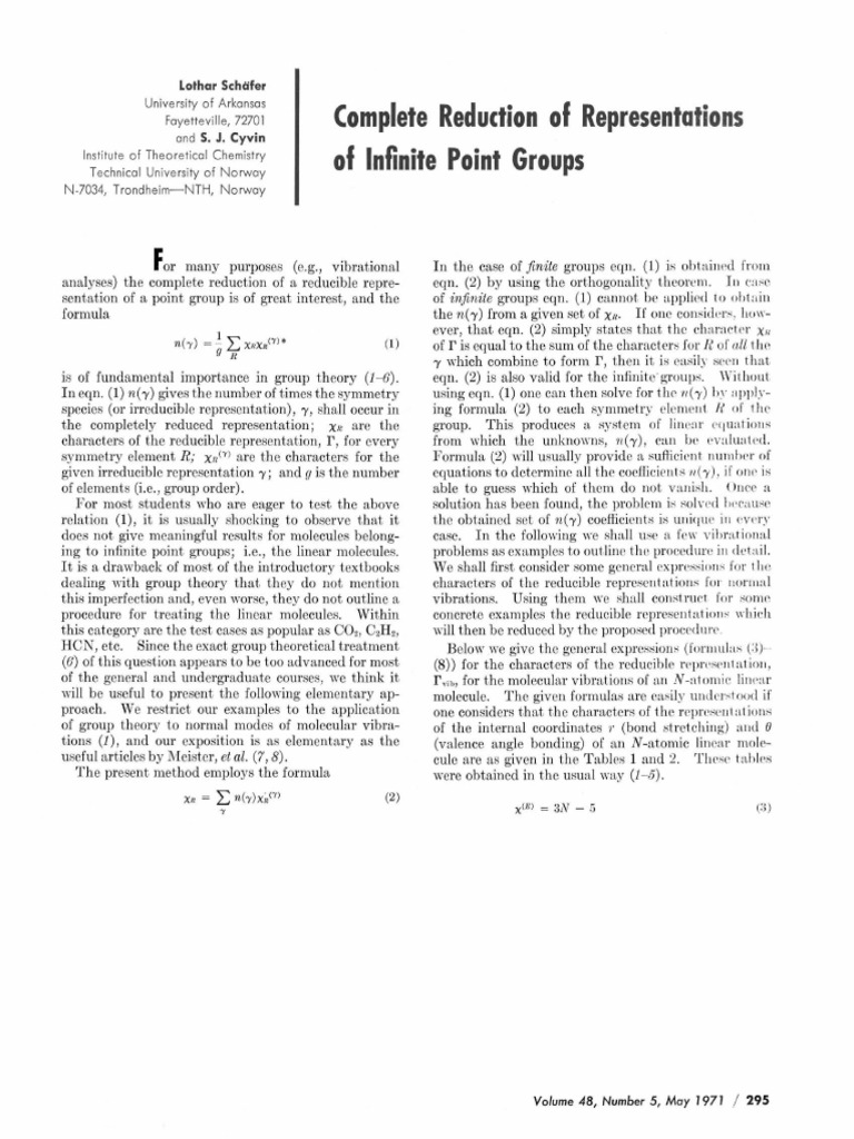 1971 Complete Reduction of Representations of Infinite Point Groups ...