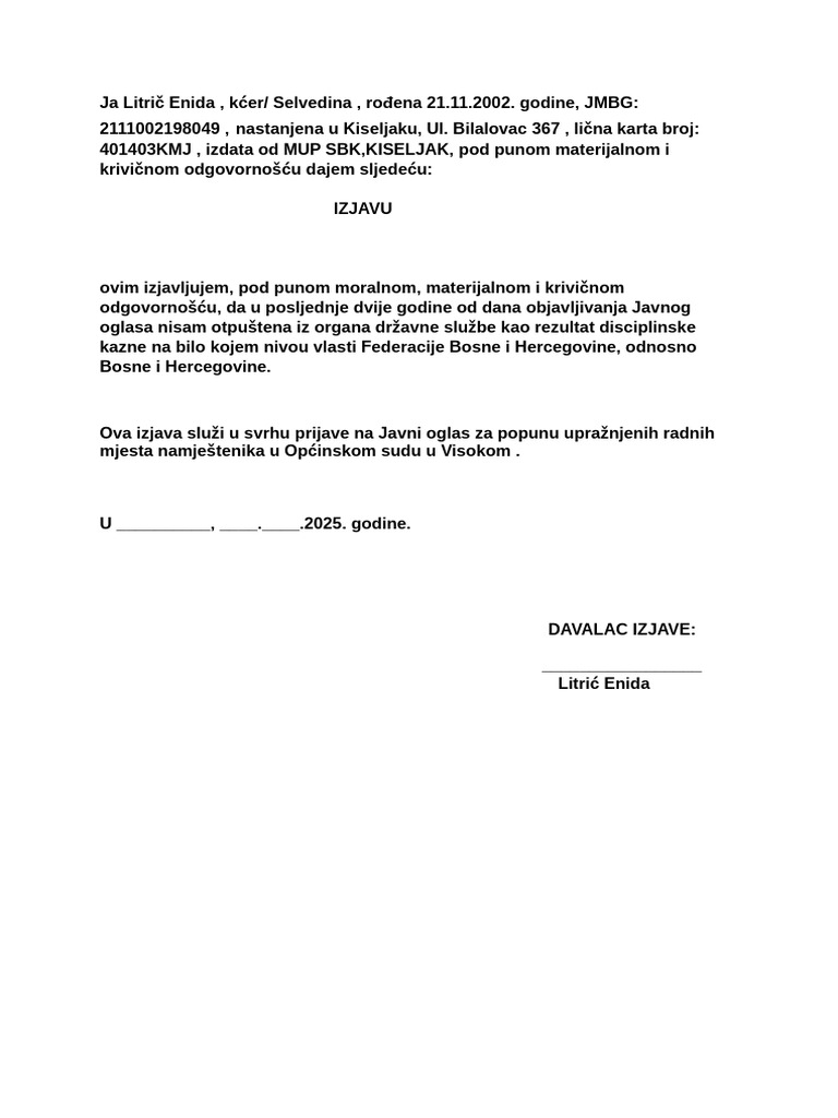 IZJAVA | PDF