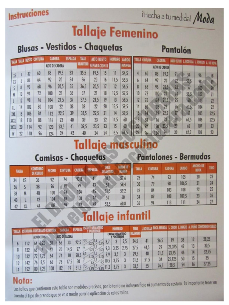 TALLAJE FEMENINO - MASCULINO | PDF