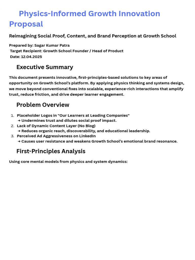 ? Physics-Informed Growth Innovation Proposal | PDF | Learning | Resonance