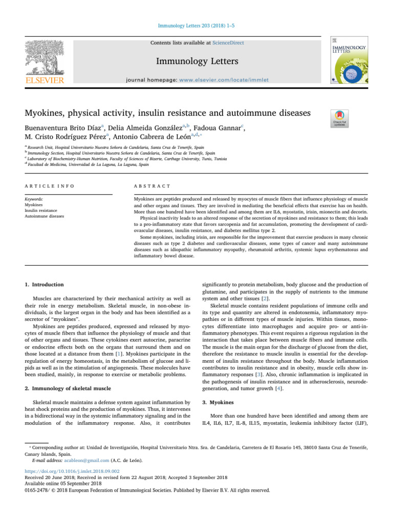Myokines, Physical Activity, Insulin Resistance and Autoimmune Diseases ...