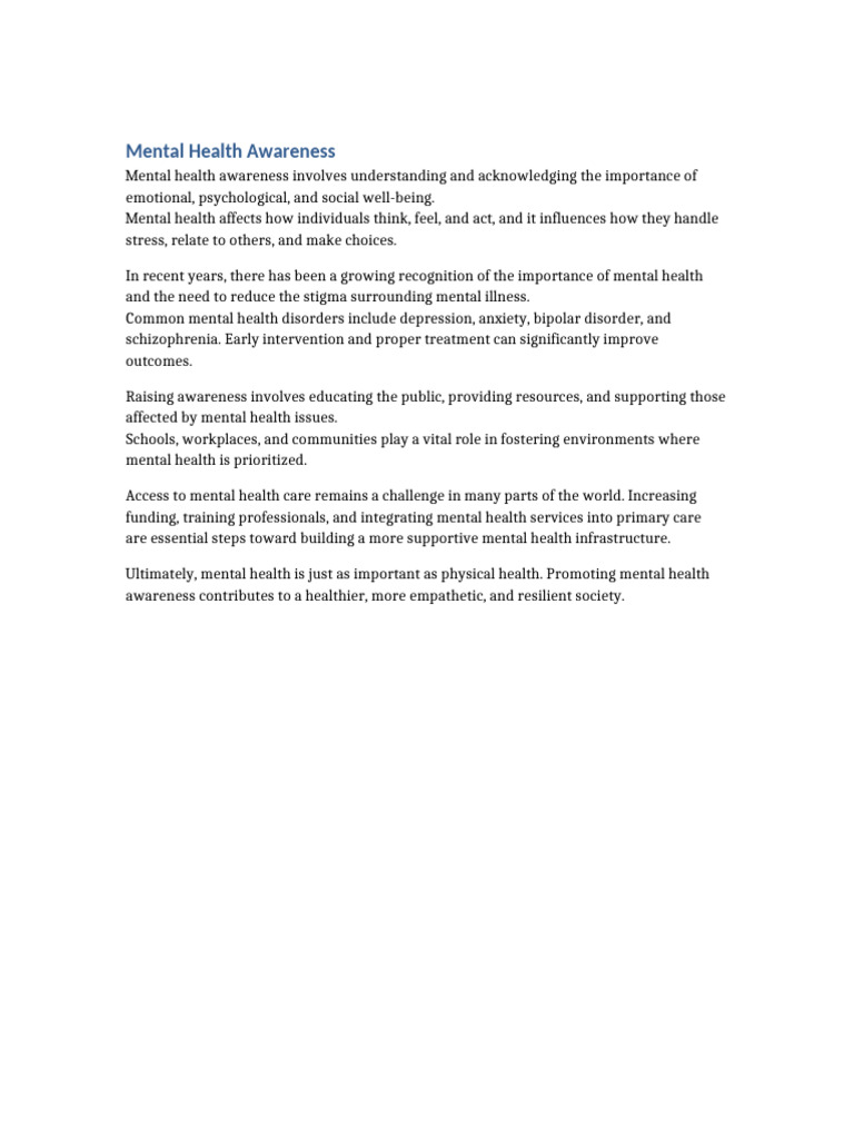 Understanding Mental Health Awareness | PDF
