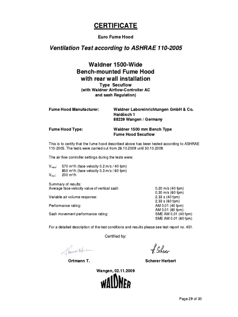 Test Certificate No. 451 RWI-SF-TA1500 US 40 60fpm ASHRAE110-2005 | PDF
