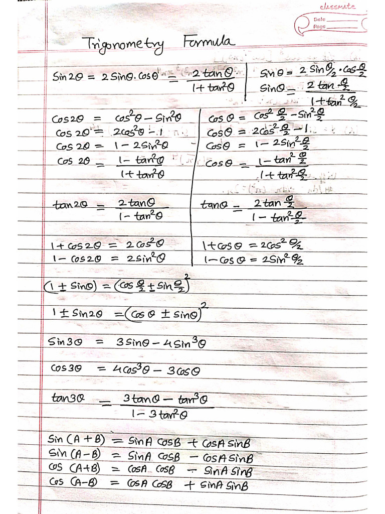 HANDWRITTEN Trigonometry Formulas | PDF