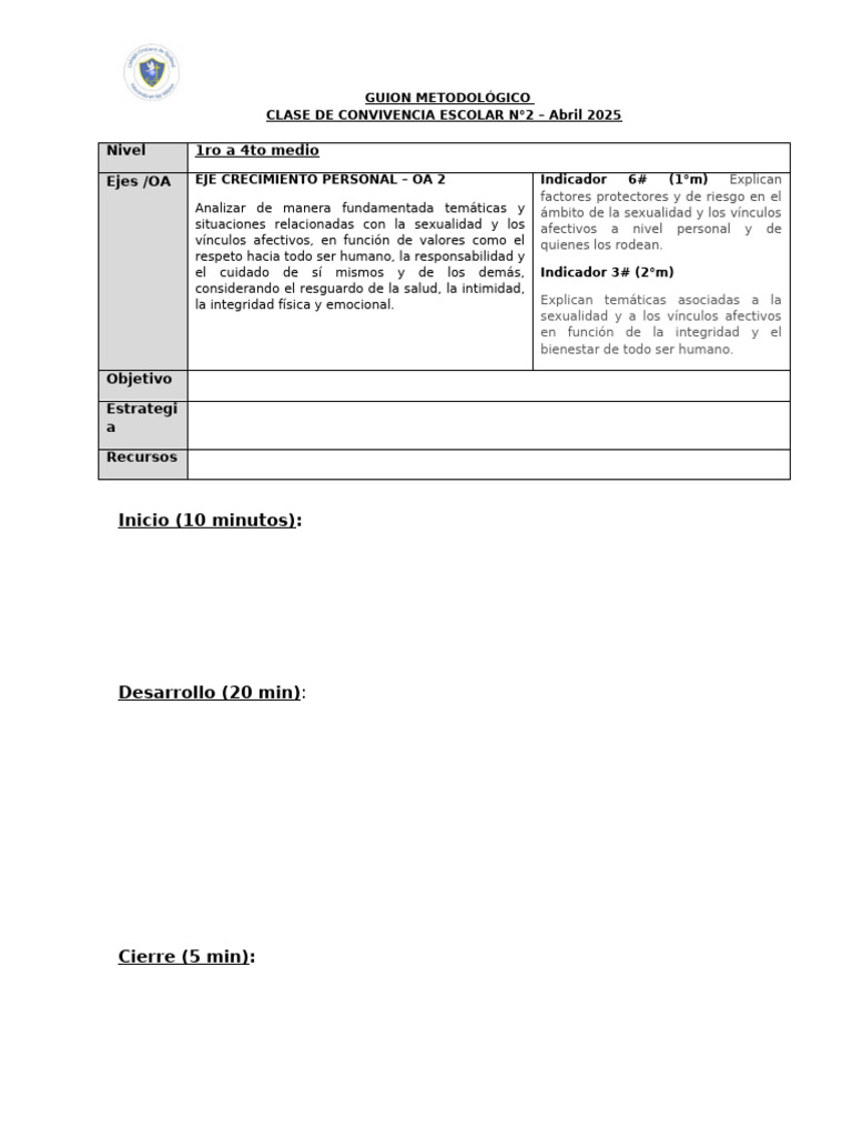 GUIÓN 1° A 4° Medio | PDF