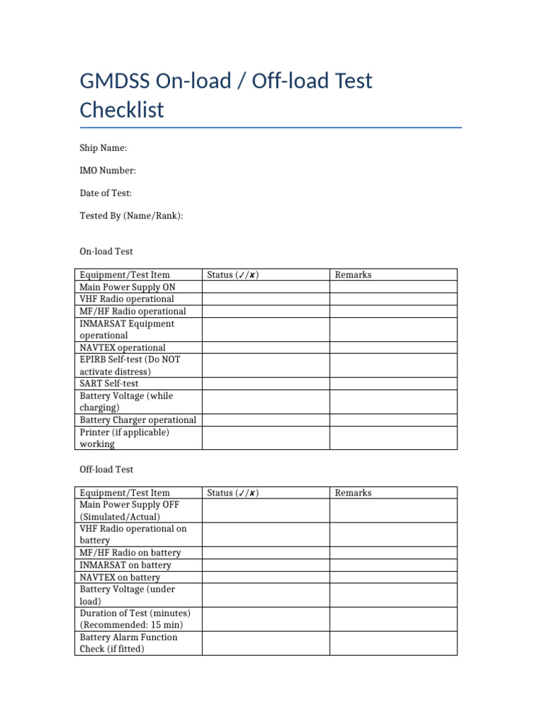 GMDSS Test Checklist Final With Voltage Drop | PDF | Telecommunications ...