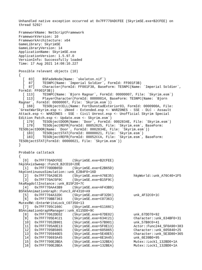 SkyrimSE Crash Log Analysis | PDF