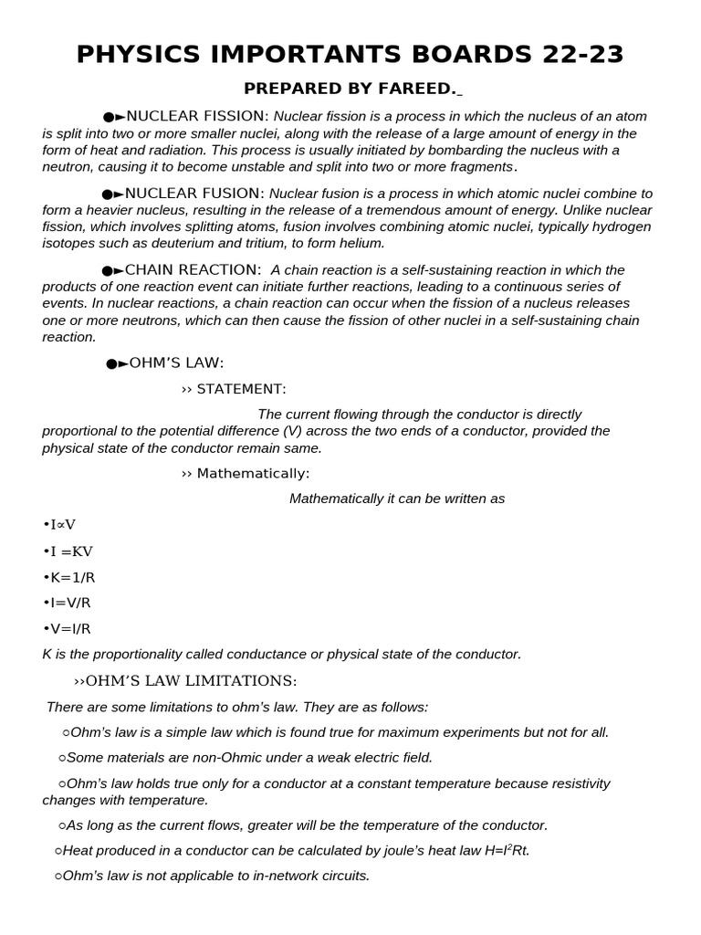 1st Year Physics Key Concepts 22-23 | PDF | Atoms | Capacitance