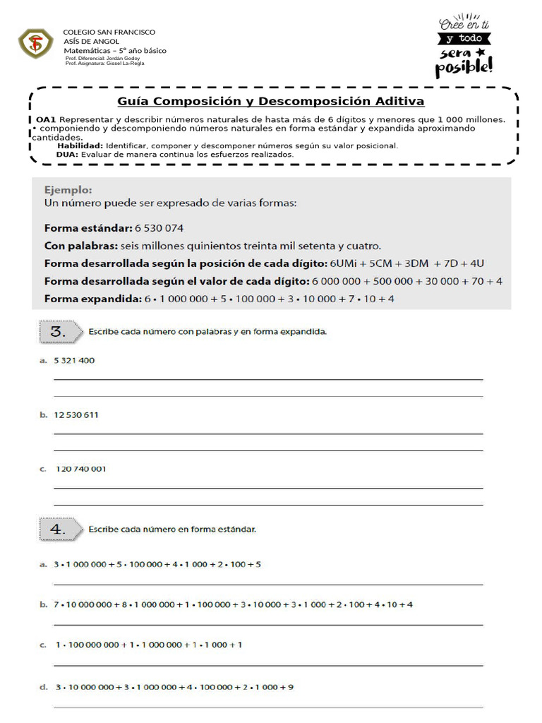 Guía Componer y Descomponer Números | PDF