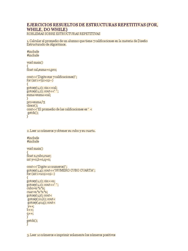 Ejercicios Resueltos de Estructuras Repetitivas | PDF | C ++ | Pizza