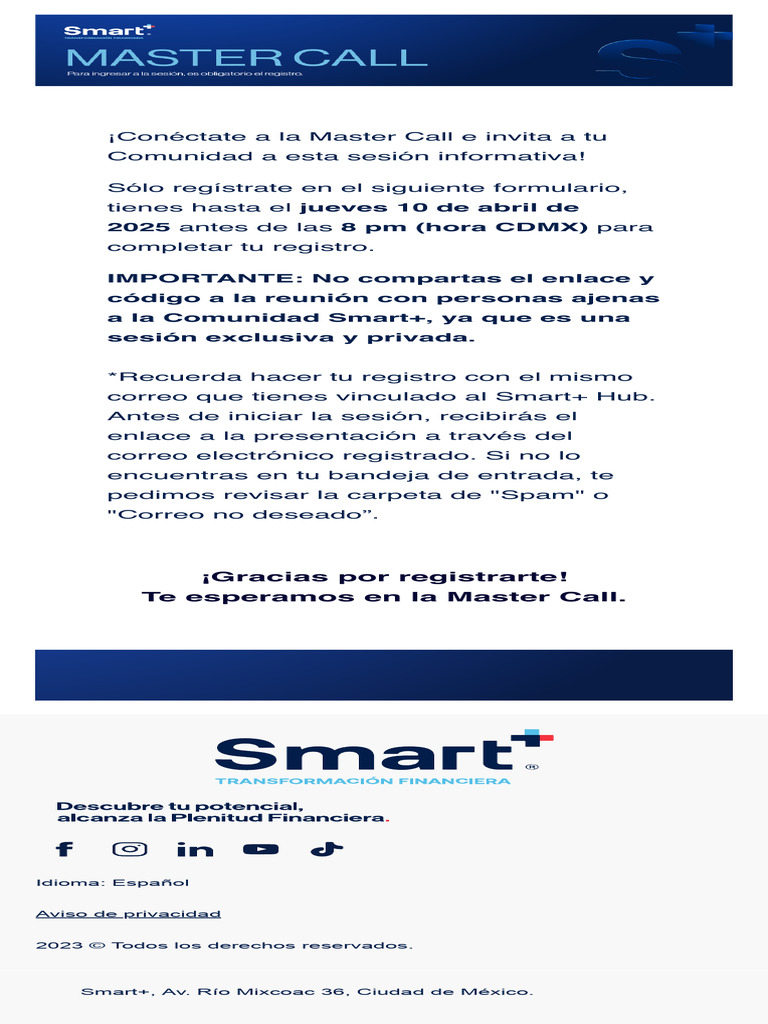 Regístrate para la Master Call Smart+ | PDF
