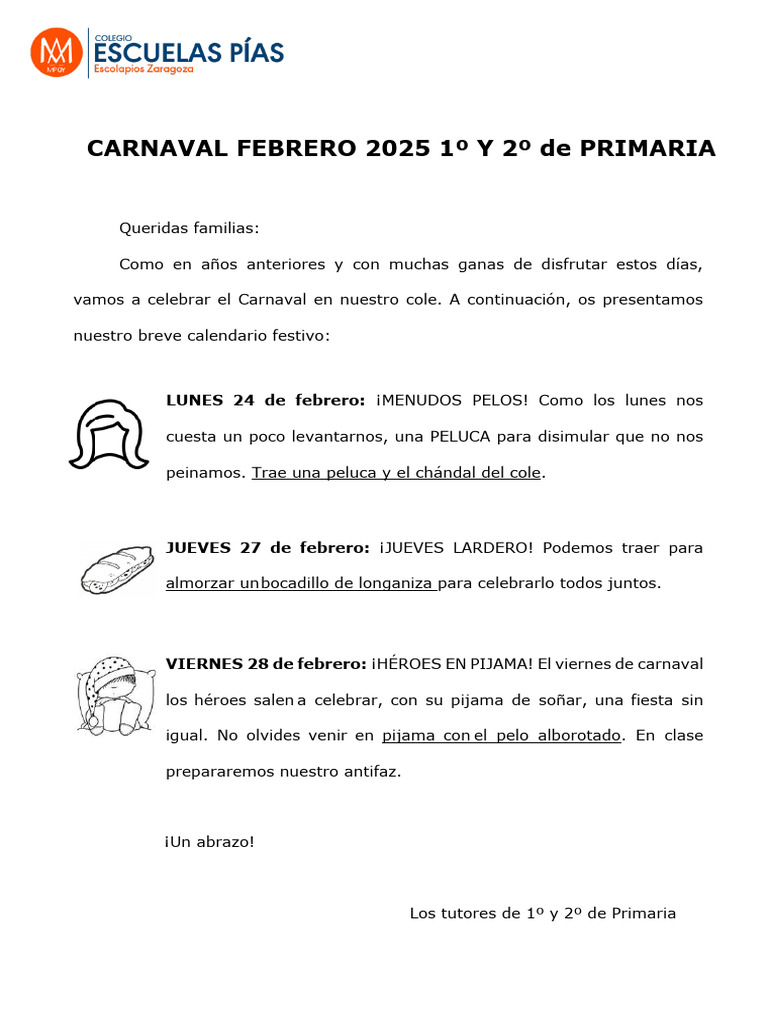 Carnaval Escolar 2025 Actividades Y Fechas Pdf