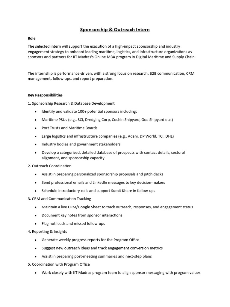 Sponsorship & Outreach Intern | PDF | Customer Relationship Management ...