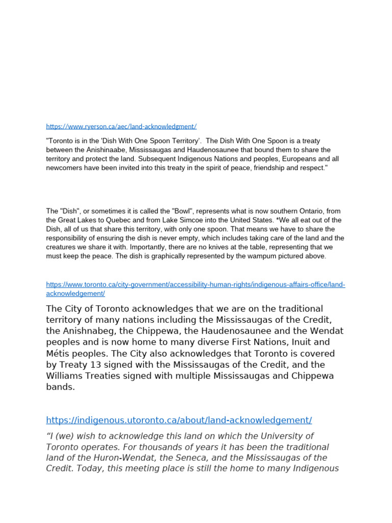 Understanding Toronto's Land Acknowledgment | PDF