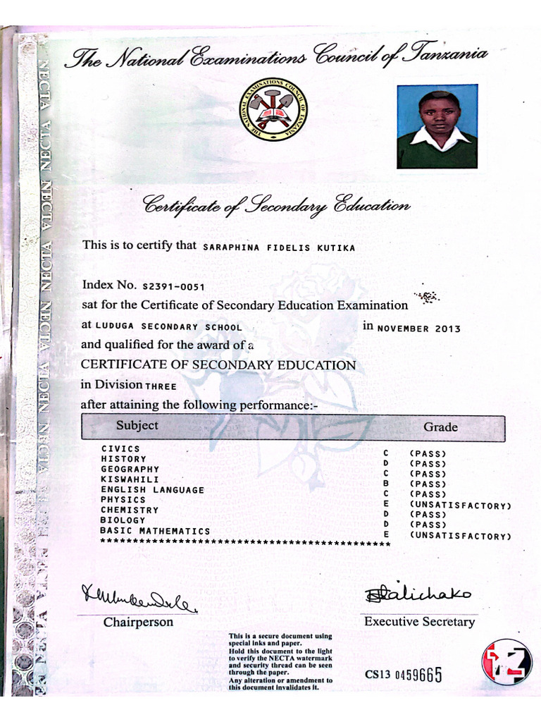 Saraphina o Level Certificate | PDF