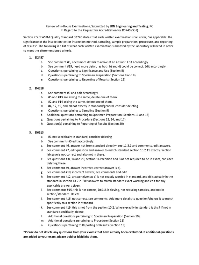 In-House Exam Review for ASTM D3740 | PDF | Soil | Natural Materials