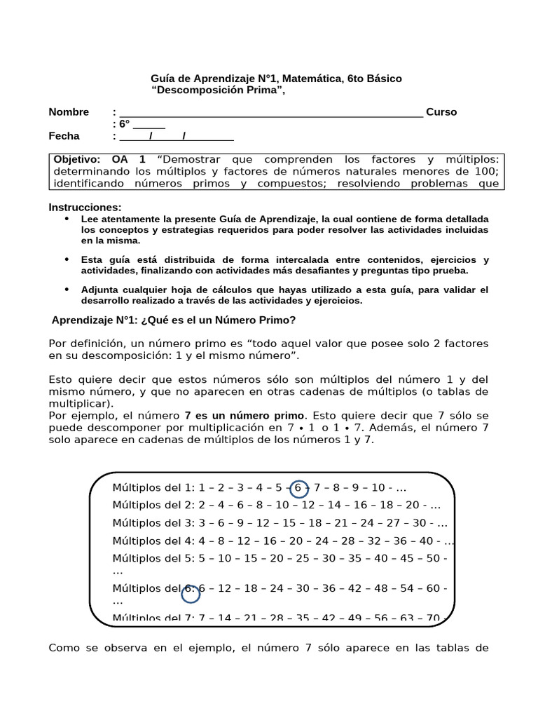 7° descomposición en factores primos | PDF | Matemáticas