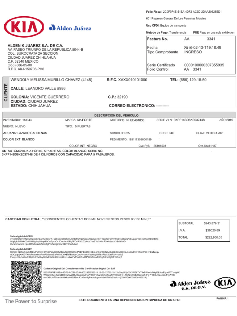 691933935 Factura Kia Soul CD Juarez.pdf | PDF | Coche | Vehículos terrestres