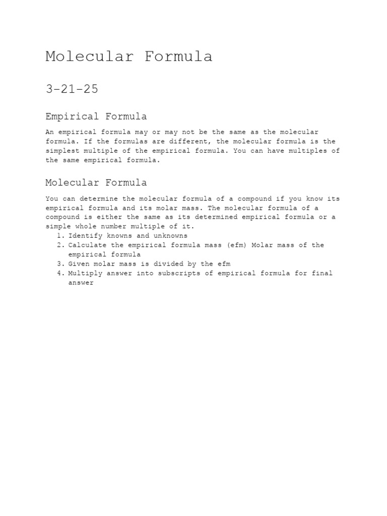 Understanding Molecular and Empirical Formulas | PDF