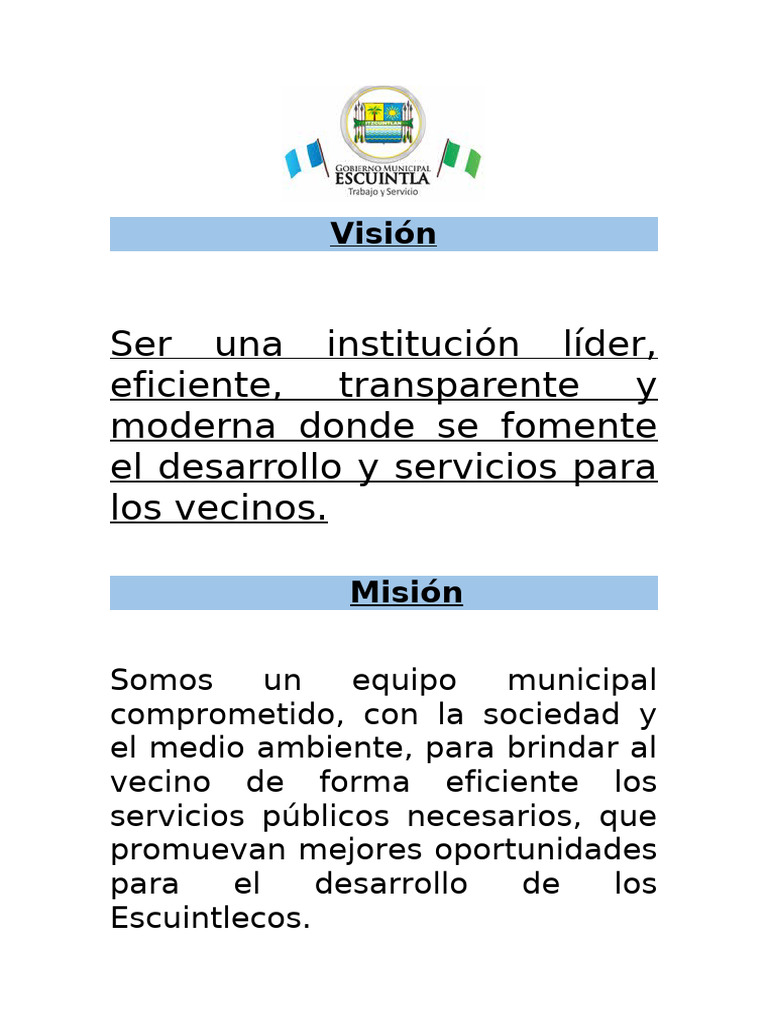 Misión y Valores de la Municipalidad de Escuintla | PDF | Sociedad ...