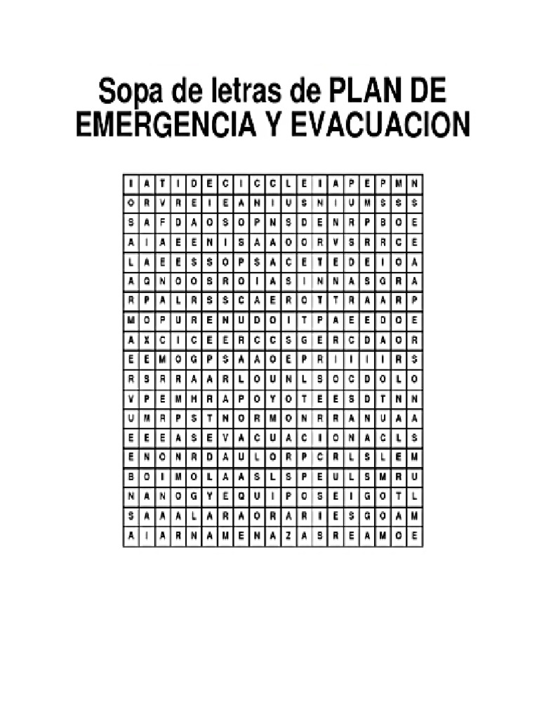 Sopa de Letras Plan de Emergencias y Evacuacion | PDF