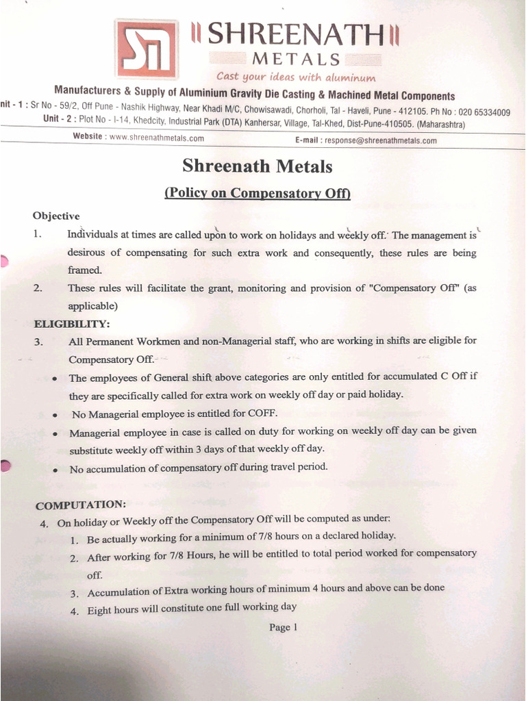 Compensatory Off Policy | PDF