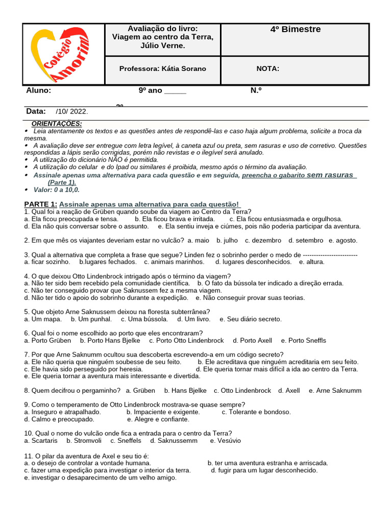 Aval Livro 4º Bim 9ºs Anos Viagem Ao .... | PDF | Viagem ao Centro da Terra