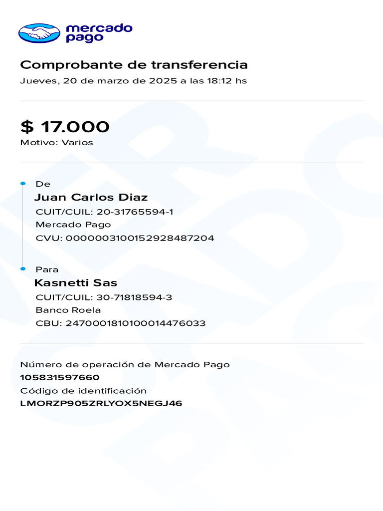 Mercadopago Comprobante 105831597660 | PDF