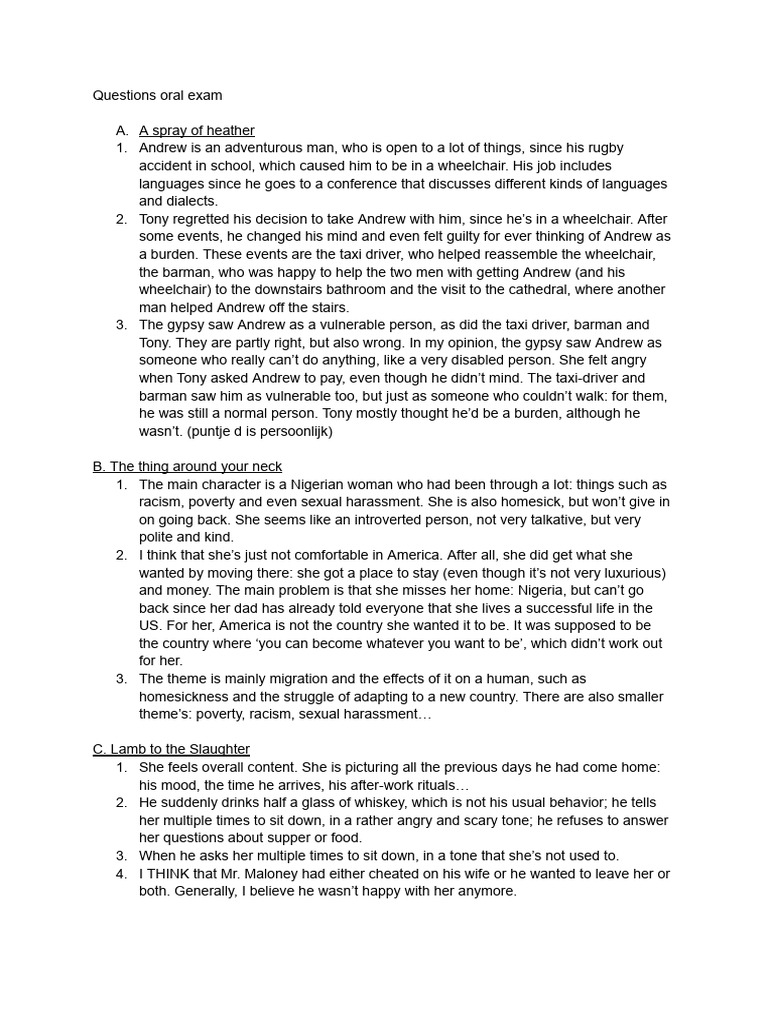 Oral Exam Questions Analysis | PDF