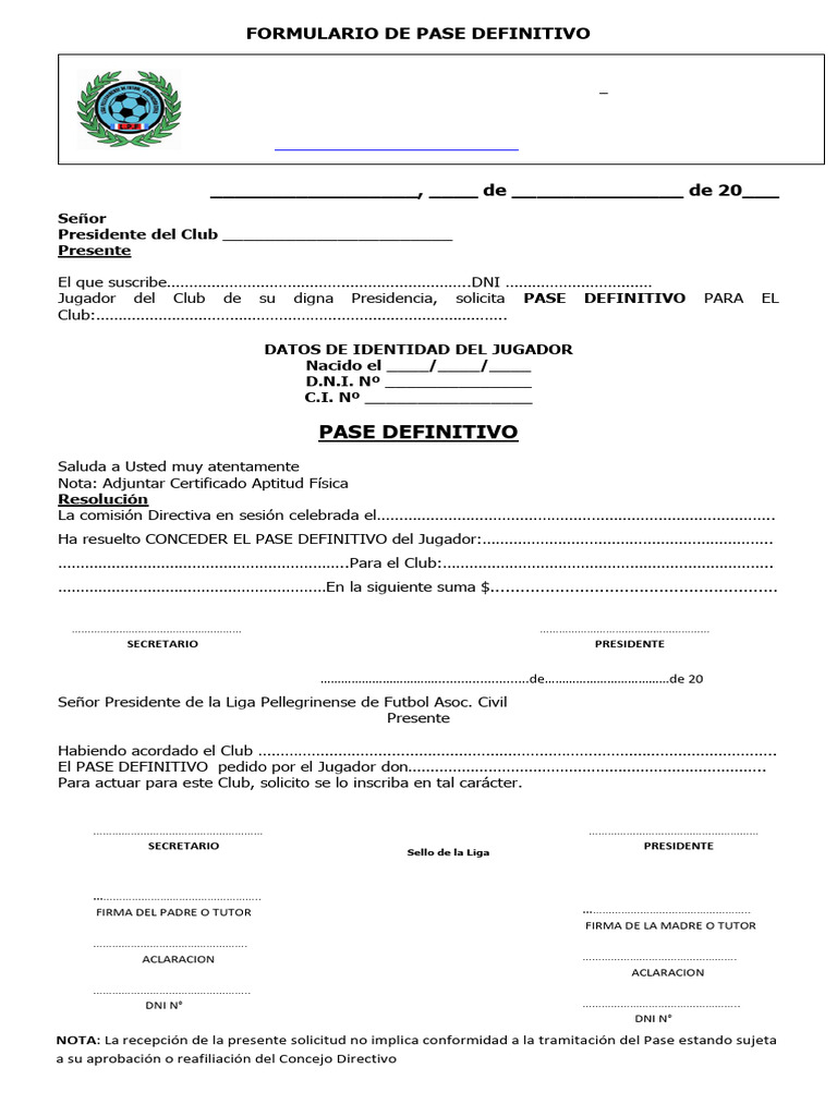 Formularios de Pase Defnitvo | PDF | Argentina