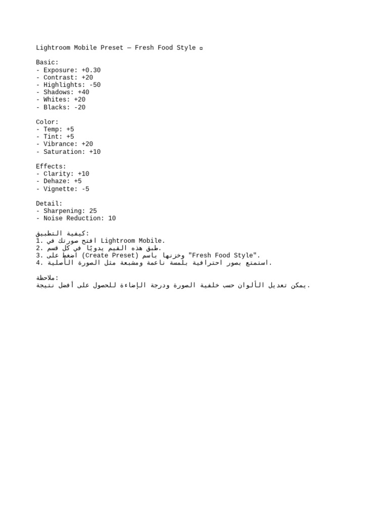 FreshFoodStyle Preset | PDF