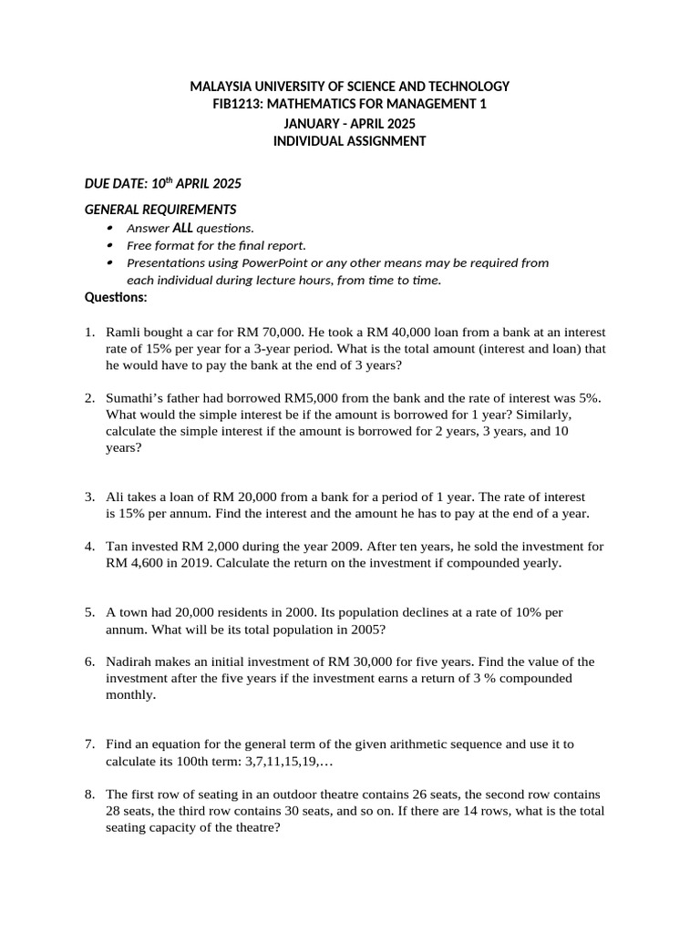 Mathematics For Management 1 Jan 2025 | PDF | Interest | Cost