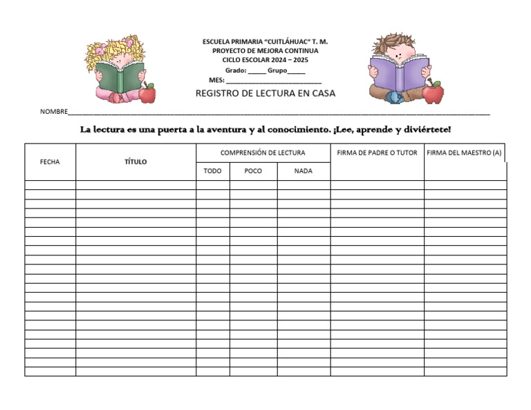 REGISTRO LECTURA DIARIA (1) | PDF