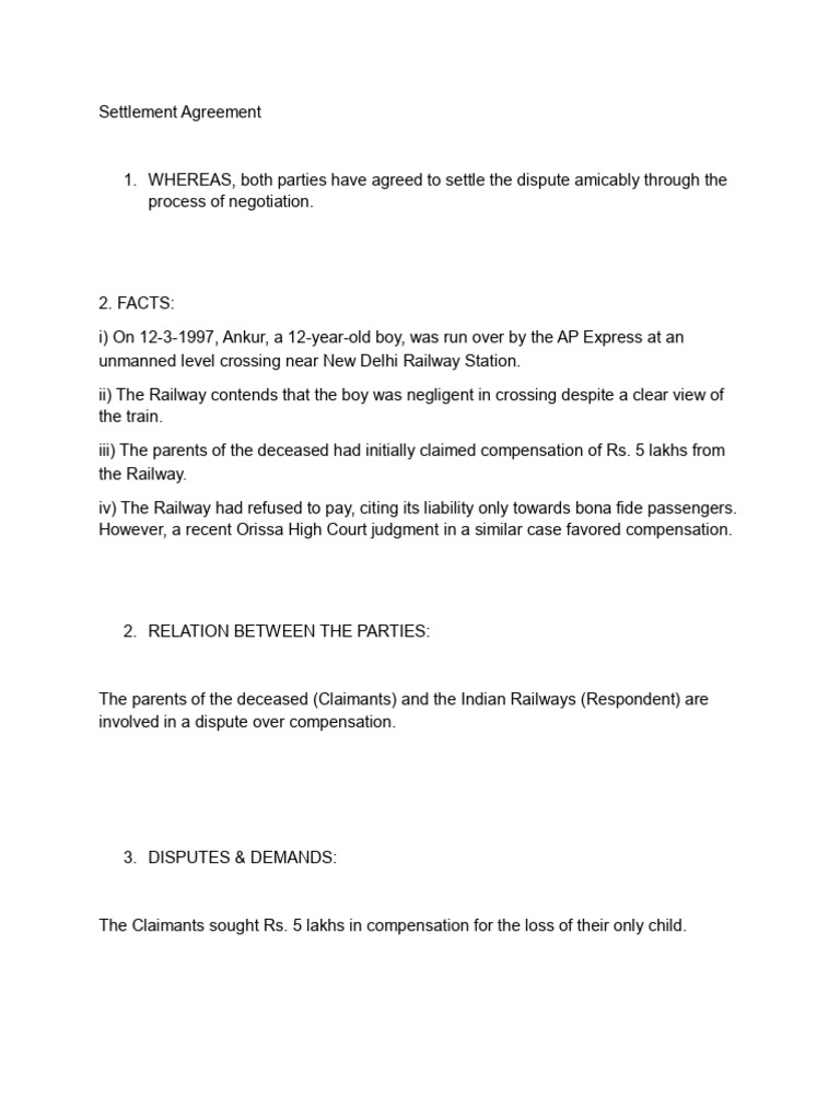 Railway Accident Case Settlement Agreement | PDF | Common Law | Justice