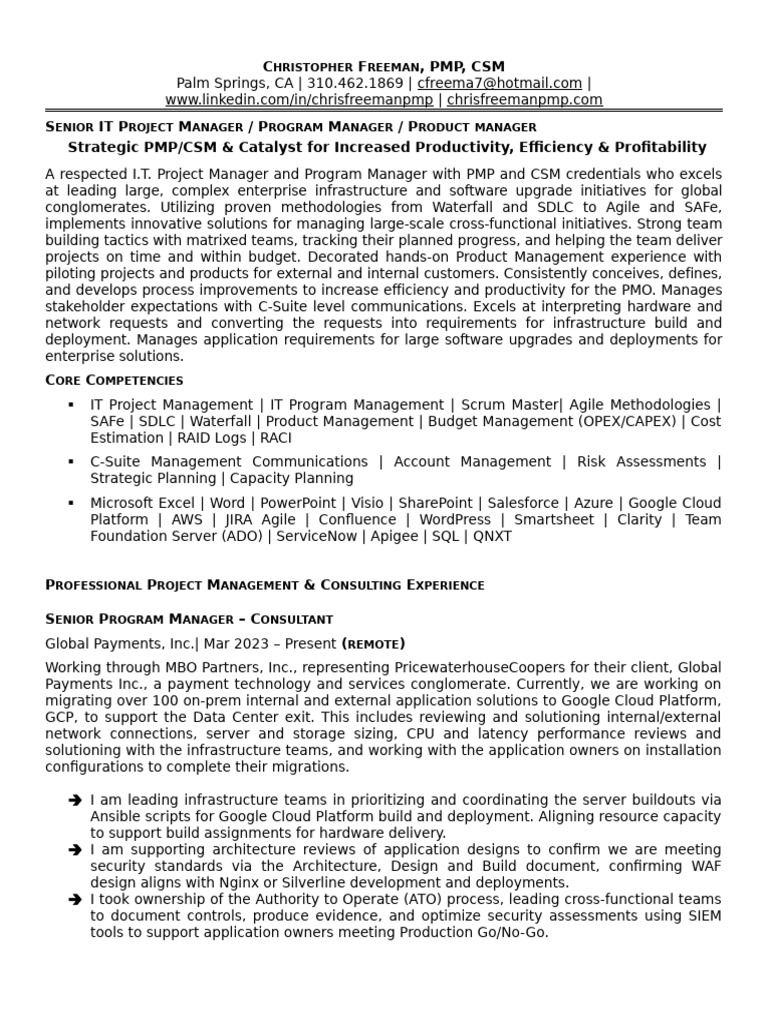 Christopher_Freeman_PM_PgM_CSM_Resume | PDF | Cloud Computing | Agile Software Development