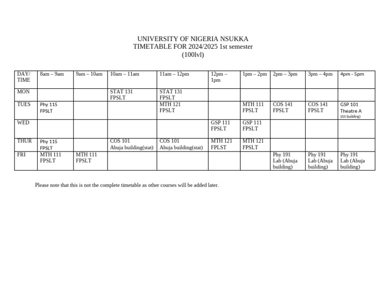 1st Semester Timetable (028' Set) (Updated) | PDF