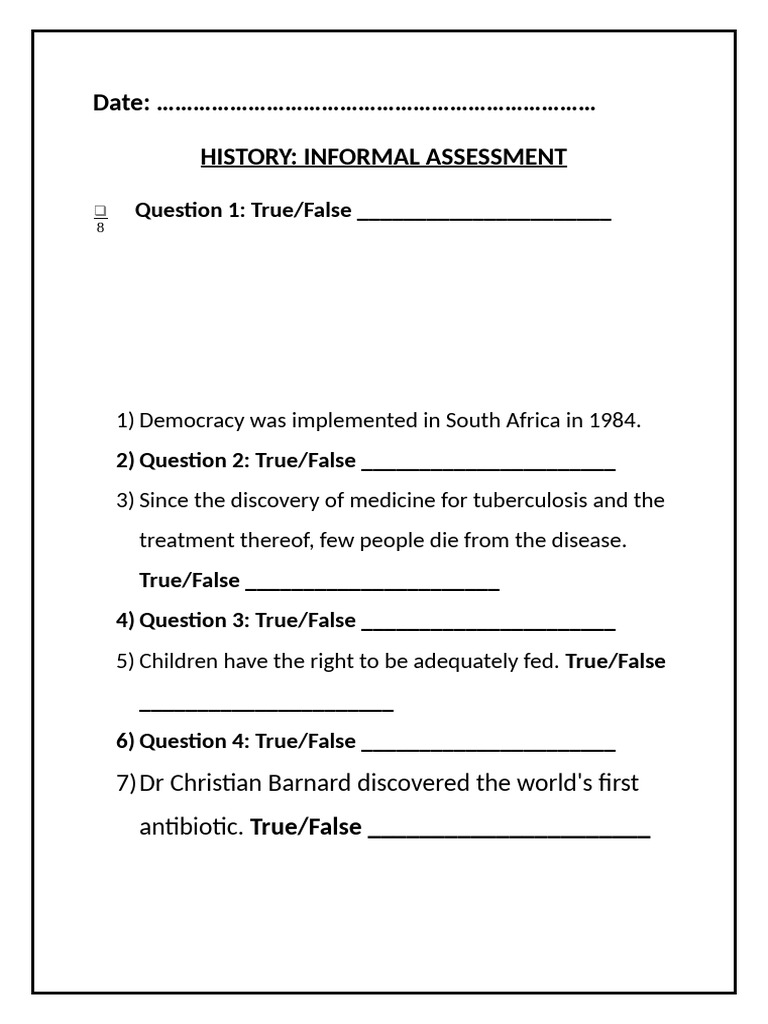 Informal Assessment on Key Historical Facts | PDF