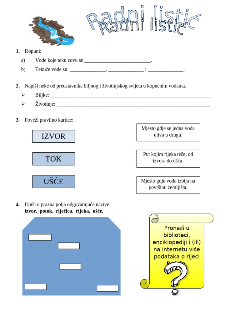 Od Izvora Do Usca - Radni Listic | PDF