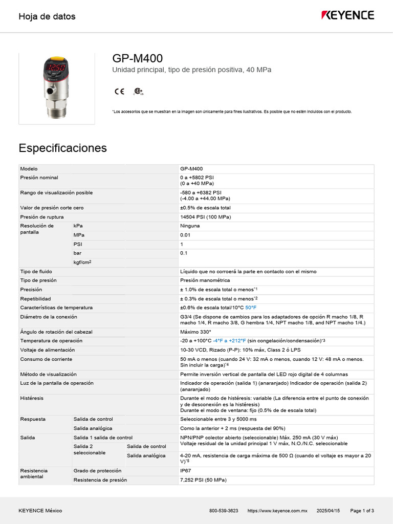 Hoja de datos del GP-M400 | PDF | Presión
