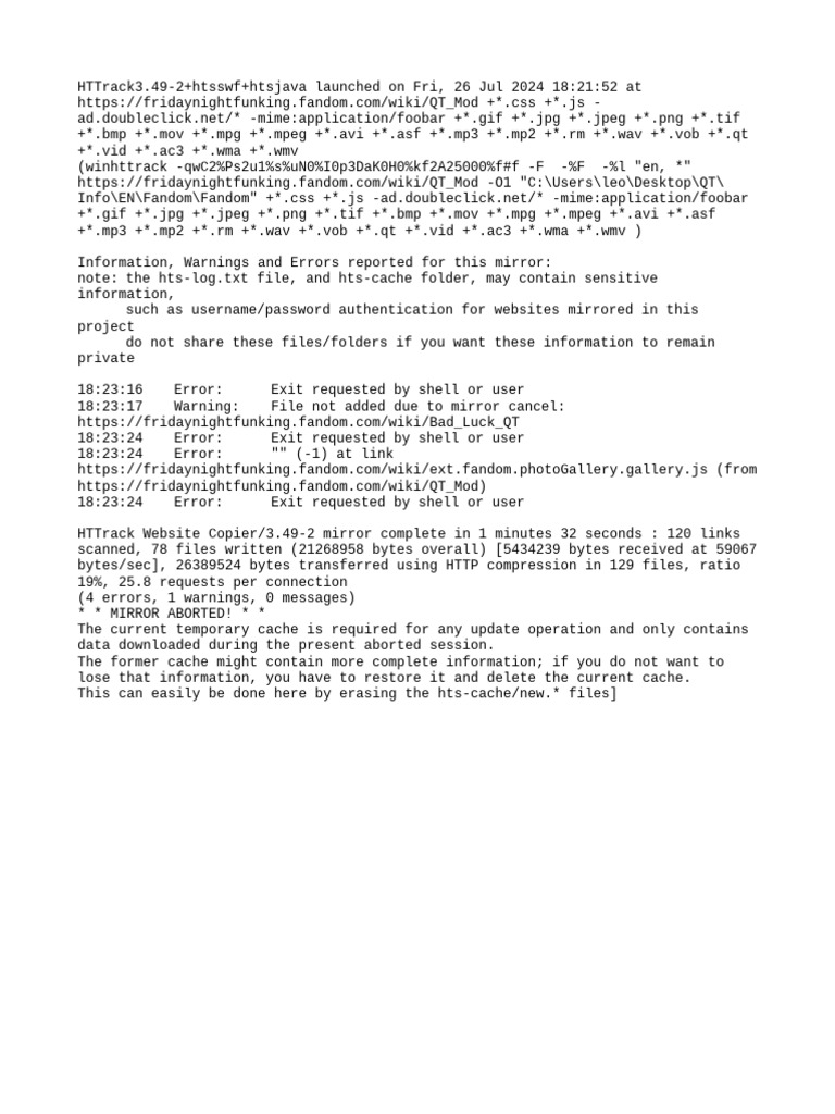 HTTrack Mirror Log for QT_Mod Fandom | PDF