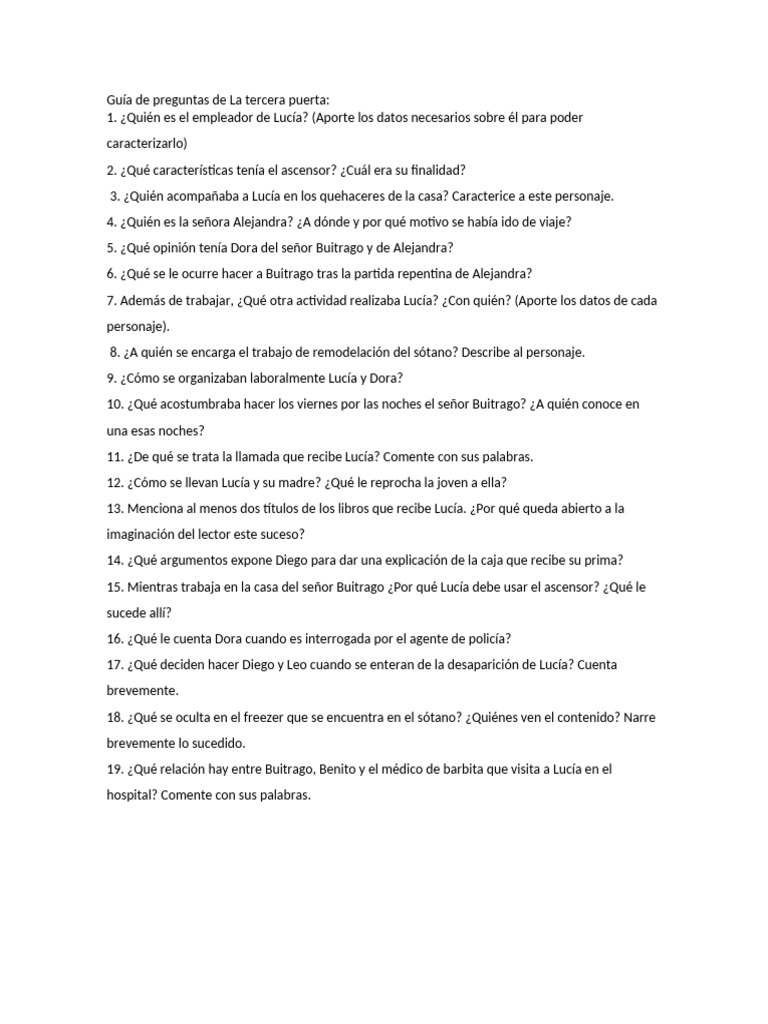Guía de Preguntas de La Tercera Puerta | PDF