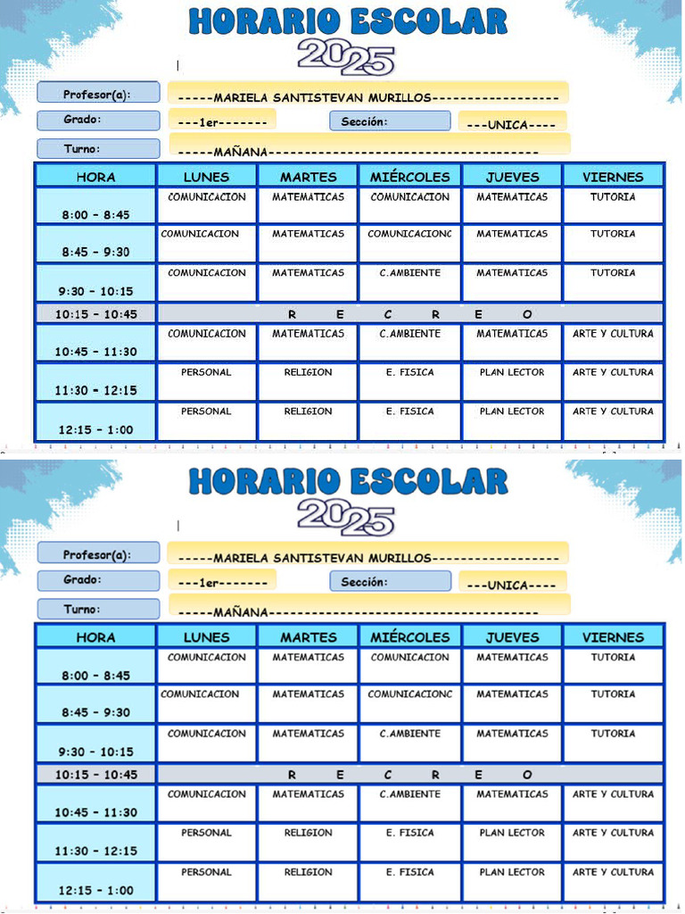 Horario Primer Grado | PDF