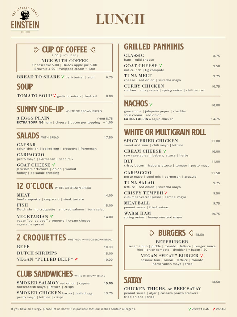Einstein Lunchkaart EN Online | PDF | Hamburgers | Sauce
