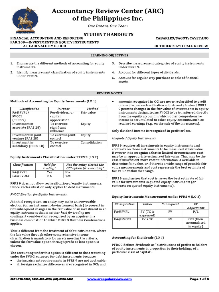 FAR109 - FAR 209 Investments in Equity Instruments at Fair Value Method ...
